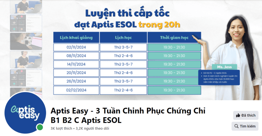 Aptis ESOL - Khóa học